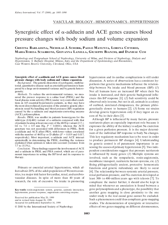 (PDF) Synergistic effect of α-adducin and ACE genes causes blood pressure changes with body ...