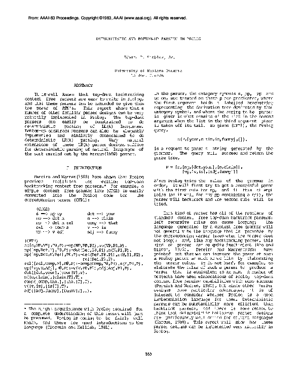 Pdf Deterministic And Bottom Up Parsing In Prolog
