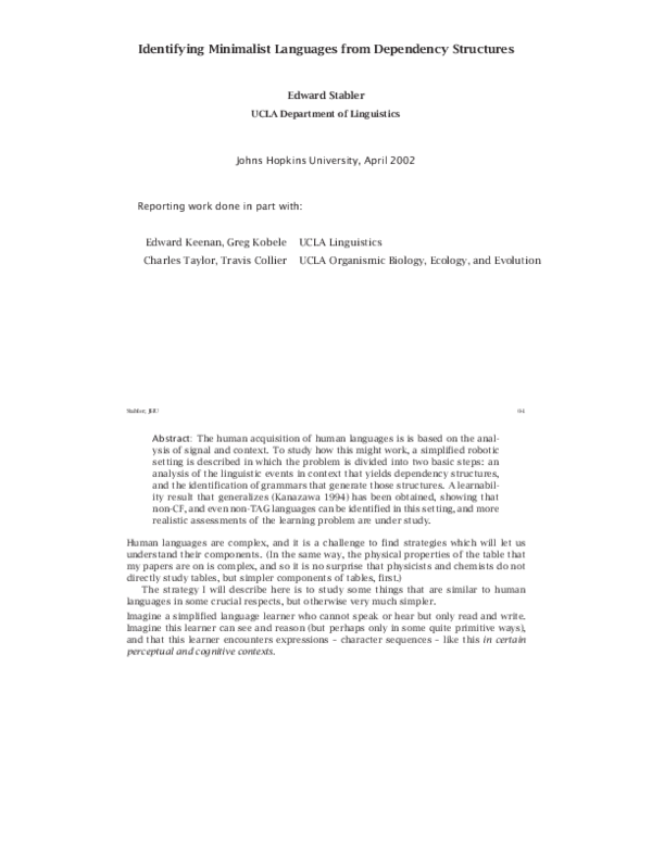 (PDF) Identifying minimalist languages from dependency structures