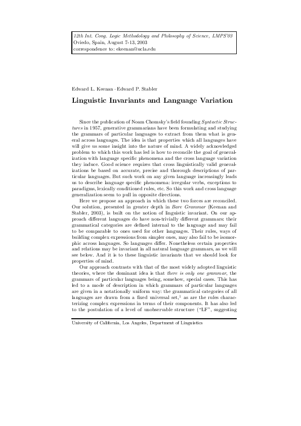 (PDF) Language variation and linguistic invariants