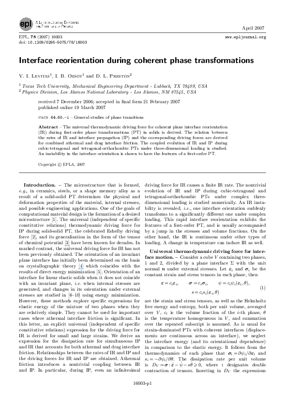 (PDF) Interface reorientation during coherent phase transformations
