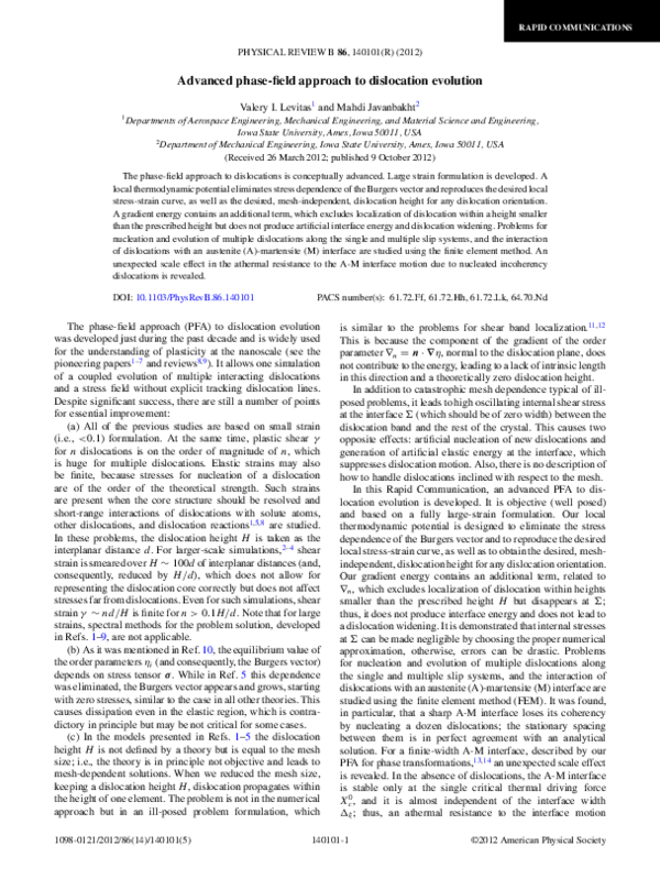 (PDF) Advanced phase-field approach to dislocation evolution