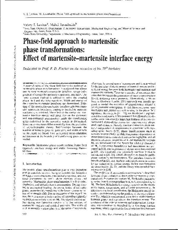 Pdf Phase Field Approach To Martensitic Phase Transformations Effect Of Martensite Martensite