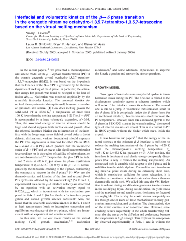 (PDF) Interfacial and volumetric kinetics of the β→δ phase transition in the energetic nitramine ...