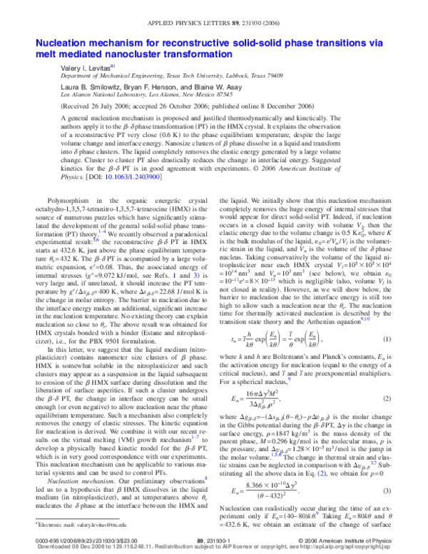(PDF) Nucleation mechanism for reconstructive solid-solid phase ...
