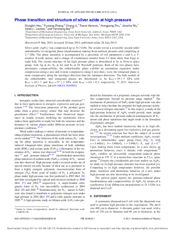 (PDF) Phase transition and structure of silver azide at high pressure