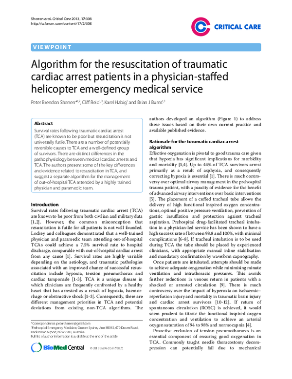 (PDF) Algorithm for the resuscitation of traumatic cardiac arrest ...