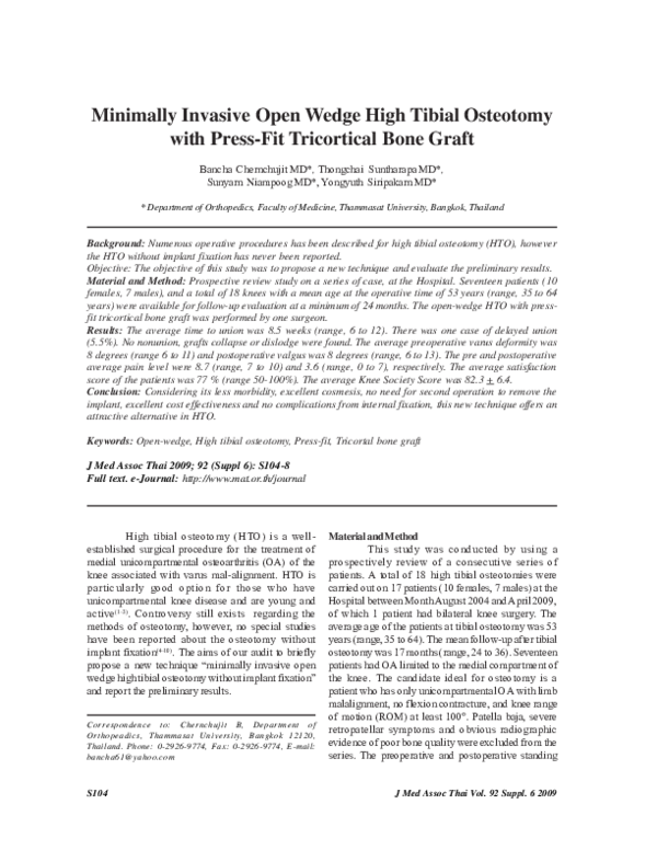 (PDF) Minimally invasive open wedge high tibial osteotomy with press ...