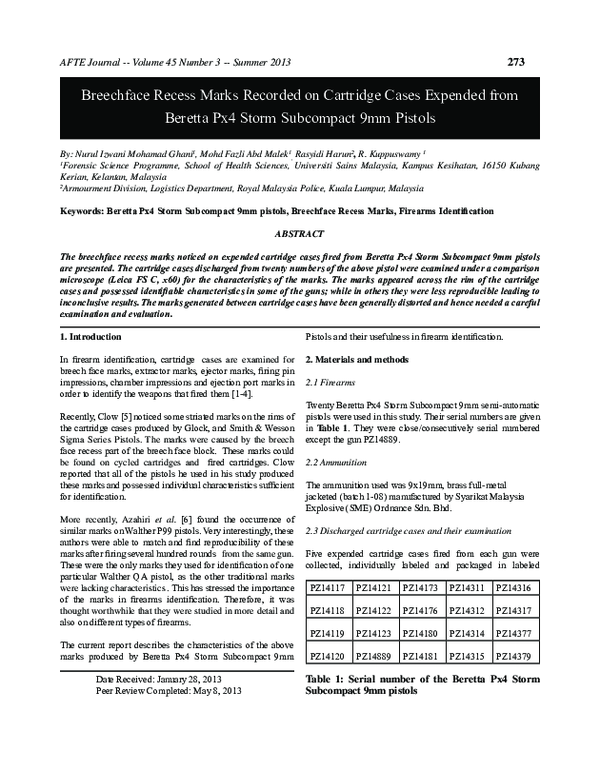 (PDF) Breechface recess marks recorded on cartridge cases expended from ...