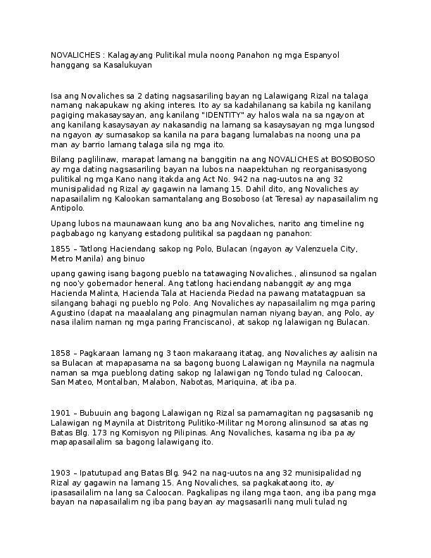 (DOC) NOVALICHES : Kalagayang Pulitikal mula noong Panahon ng mga ...