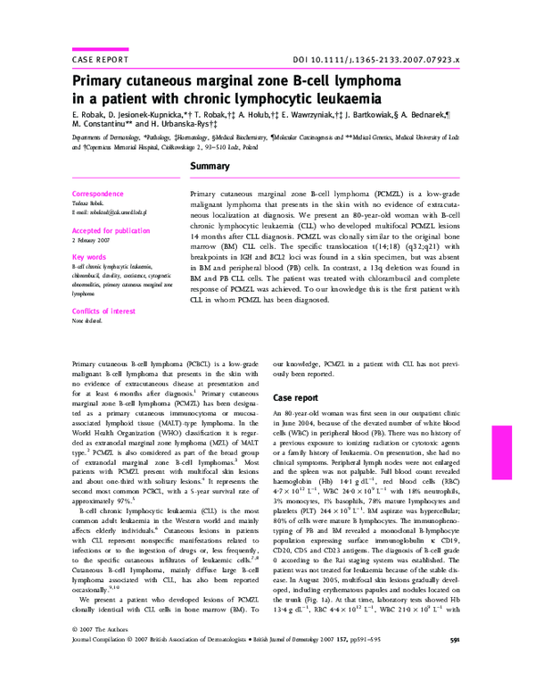 (PDF) Primary cutaneous marginal zone B-cell lymphoma in a patient with ...