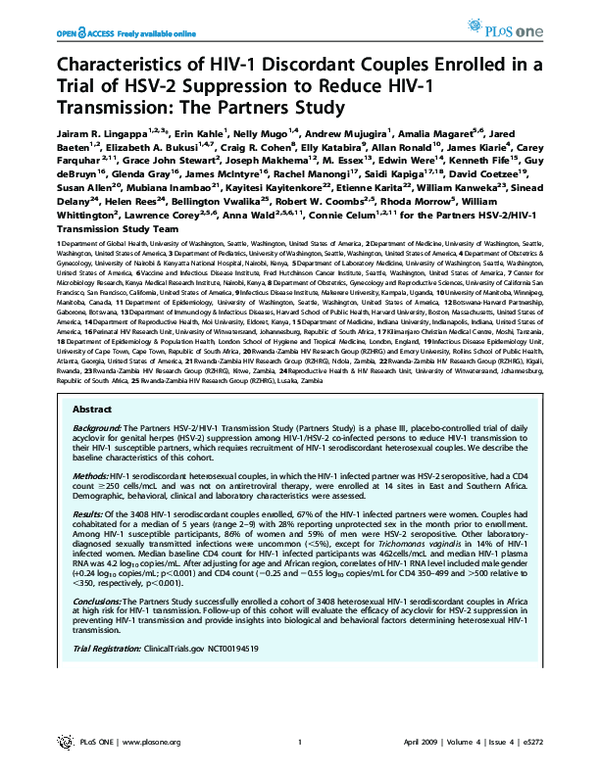 (PDF) Characteristics of HIV-1 Discordant Couples Enrolled in a Trial ...