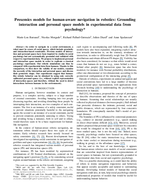 Pdf Proxemics Models For Human Aware Navigation In Robotics Grounding Interaction And