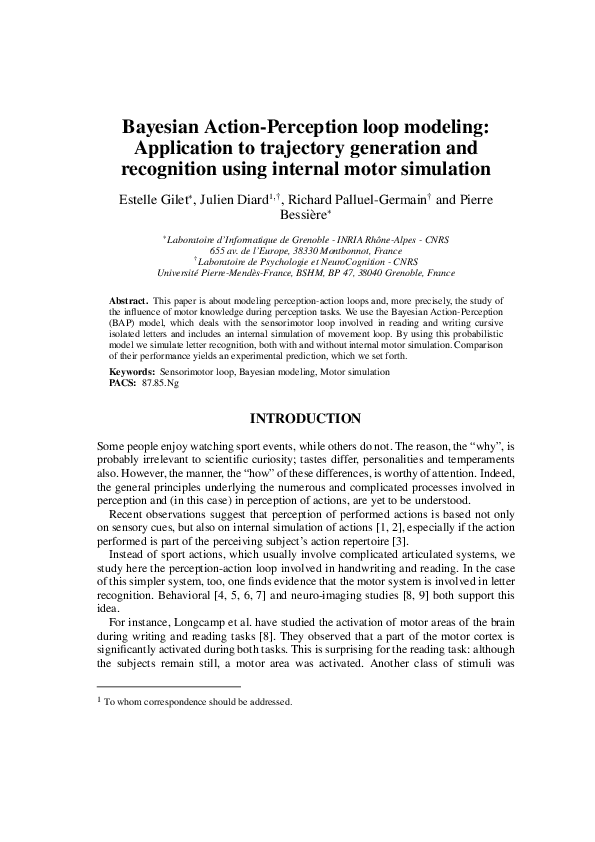 Pdf Bayesian Action Perception Loop Modeling Application To