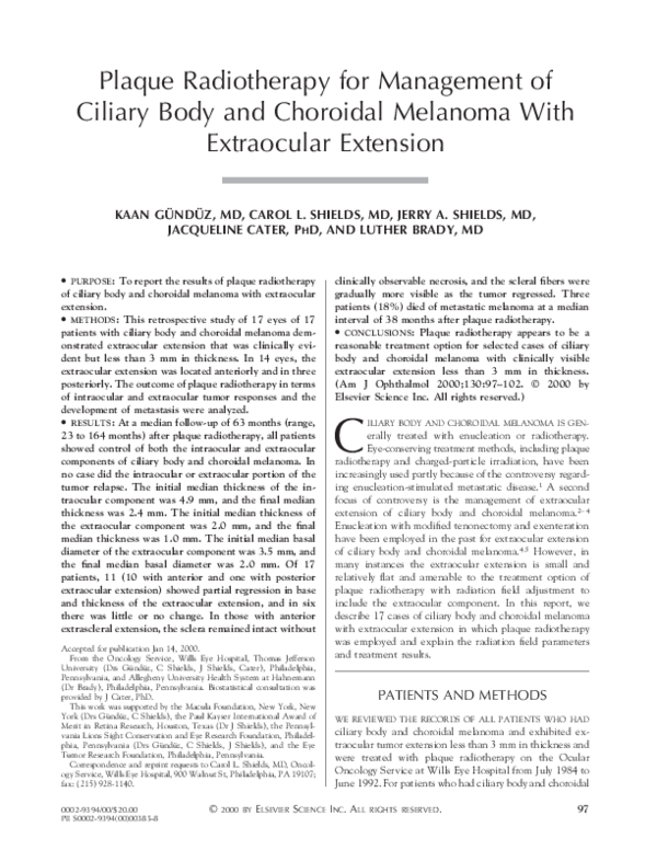 (PDF) Plaque radiotherapy for management of ciliary body and choroidal ...