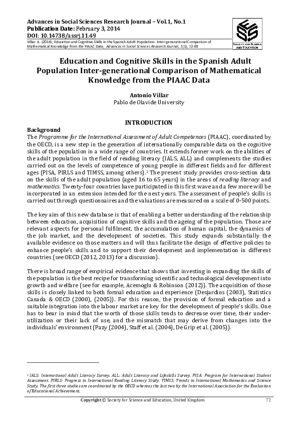 (PDF) Education and cognitive skills in the Spanish adult population