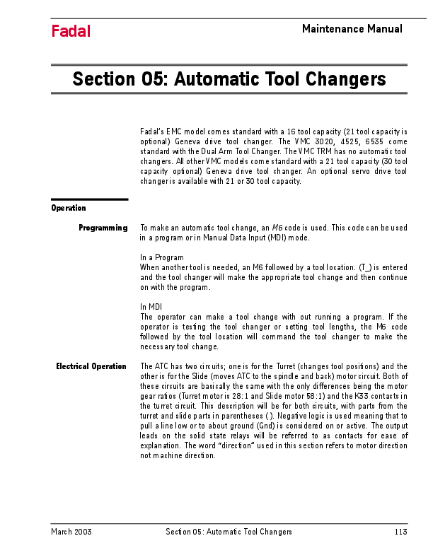 (PDF) Fadal Maintenance Manual Section 05: Automatic Tool Changers