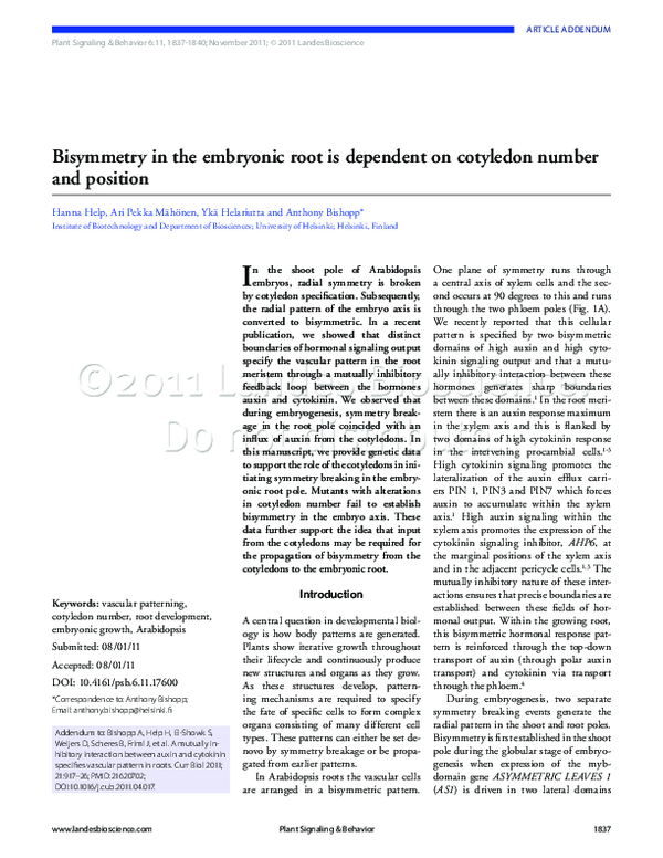 (PDF) Bisymmetry in the embryonic root is dependent on cotyledon number ...