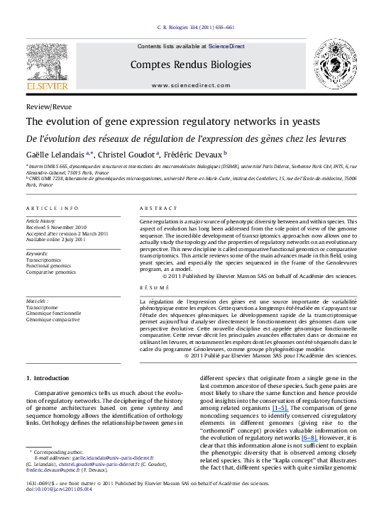 Pdf Evolution Of Genome Wide Gene Regulation In The Budding Yeast