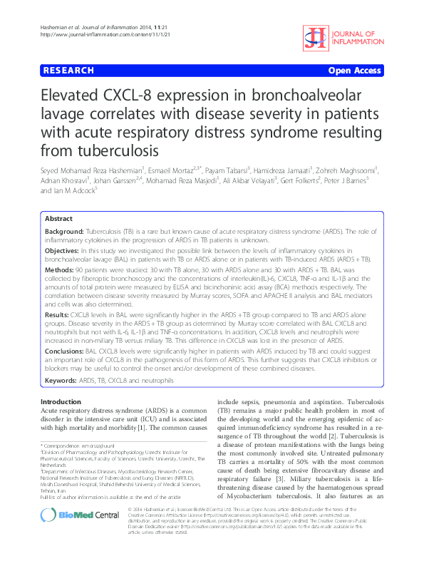 (PDF) Elevated CXCL-8 expression in bronchoalveolar lavage correlates ...