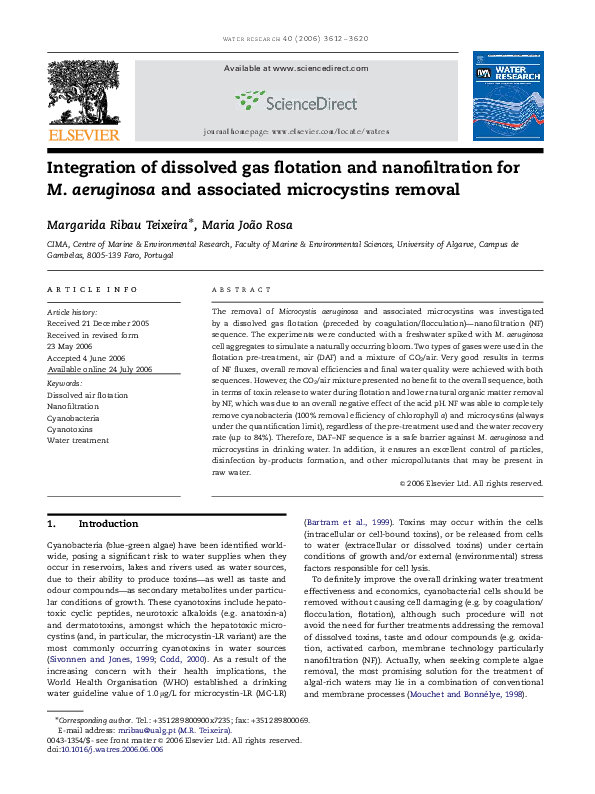 (PDF) Dissolved Gas Flotation and NF for Microcystin Removal