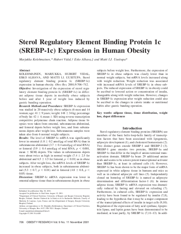 (PDF) Sterol Regulatory Element Binding Protein 1c (SREBP-1c) Expression in Human Obesity