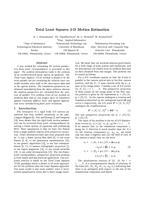(PDF) Total least squares 3-D motion estimation