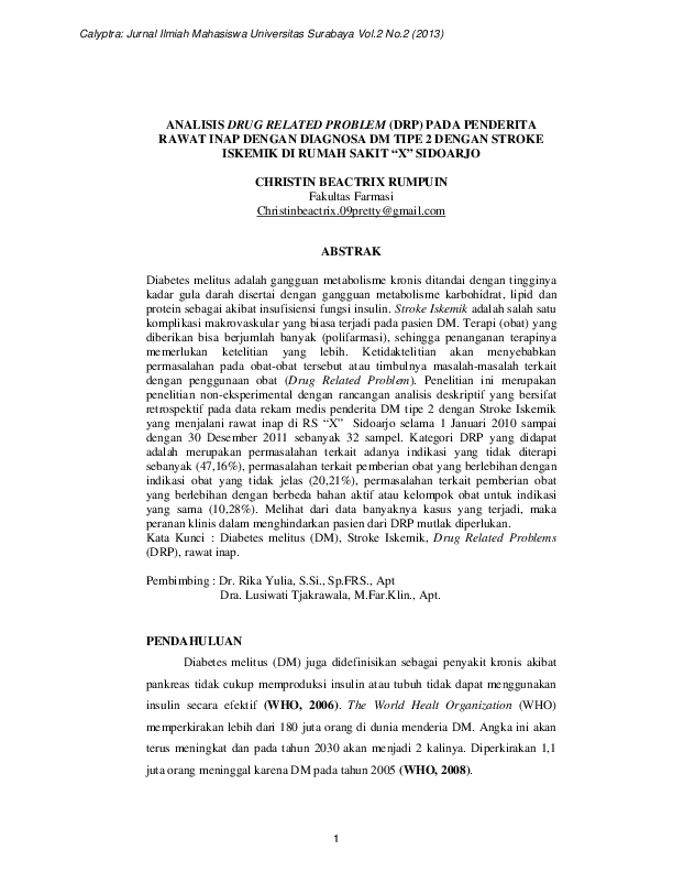(PDF) ANALISIS DRUG RELATED PROBLEM (DRP) PADA PENDERITA RAWAT INAP ...