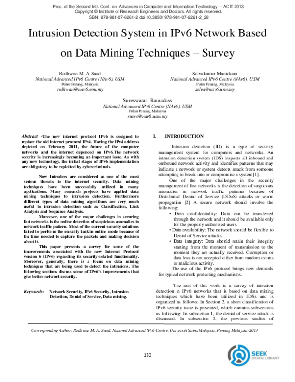 Pdf Intrusion Detection System In Ipv6 Network Based On Data Mining Techniques Survey