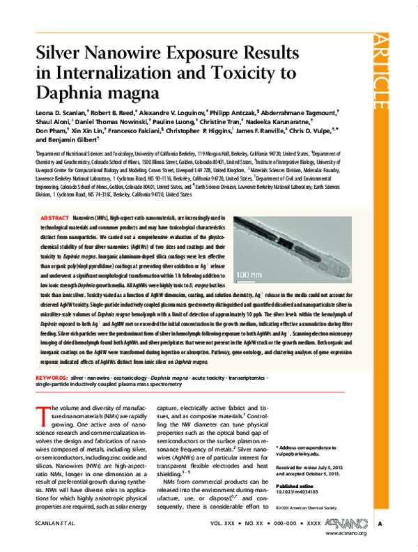 (PDF) Silver Nanowire Exposure Results in Internalization and Toxicity ...
