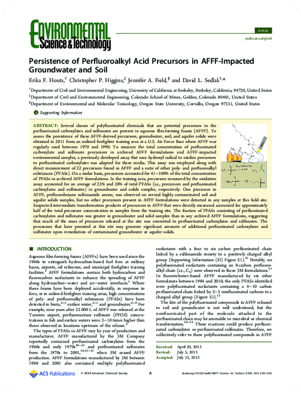 (PDF) Persistence of Perfluoroalkyl Acid Precursors in AFFF-Impacted ...