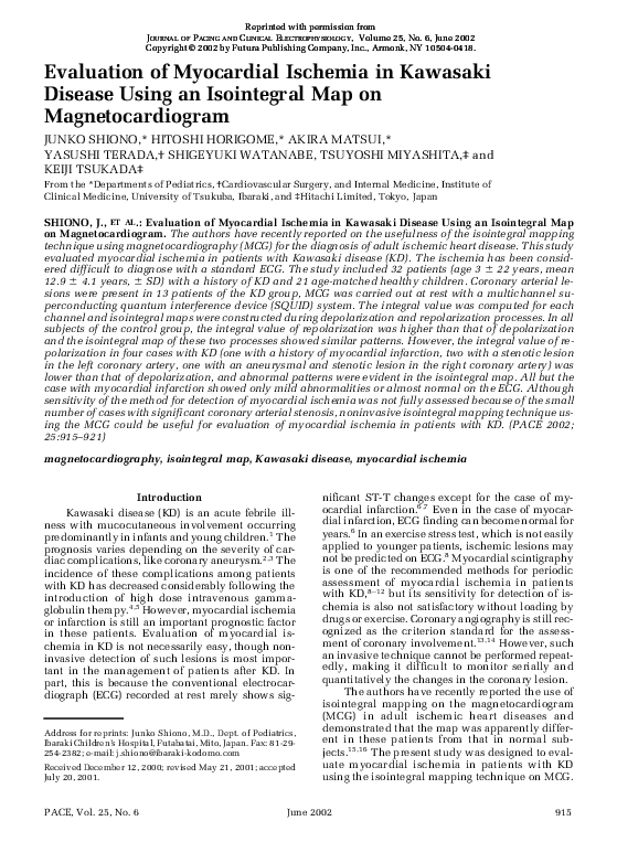(PDF) Evaluation of Myocardial Ischemia in Kawasaki Disease Using an ...