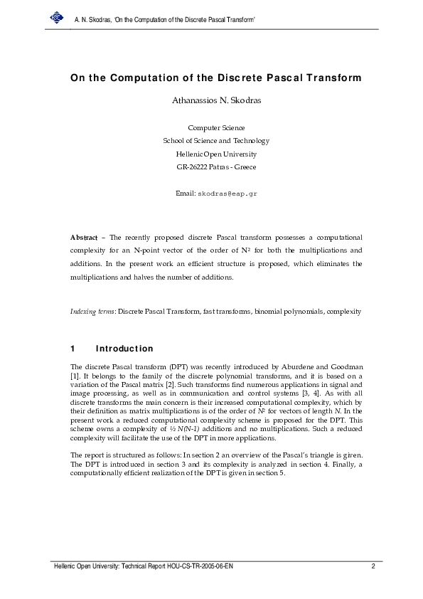 (PDF) On the computation of the Discrete Pascal transform