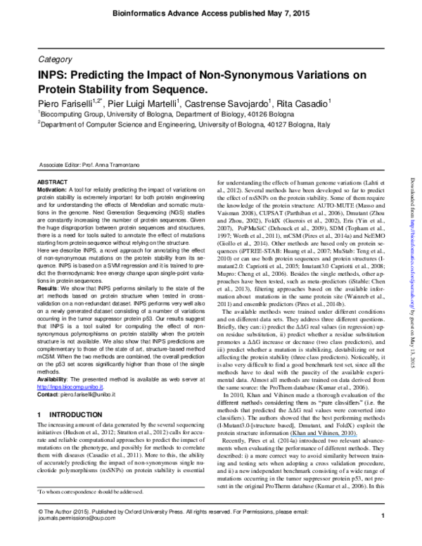 (PDF) INPS: Predicting the Impact of Non-Synonymous Variations on Protein Stability from Sequence