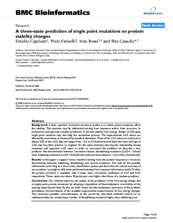 (PDF) A three-state prediction of single point mutations on protein stability changes