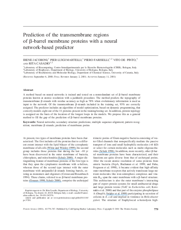 (PDF) Prediction of the transmembrane regions of beta-barrel membrane proteins with a neural ...