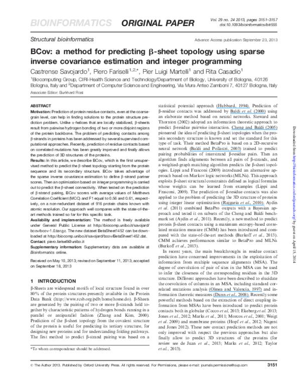 (PDF) BCov: a method for predicting -sheet topology using sparse inverse covariance estimation ...