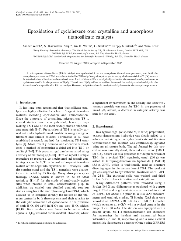 (PDF) Epoxidation of Cyclohexene over Crystalline and Amorphous ...