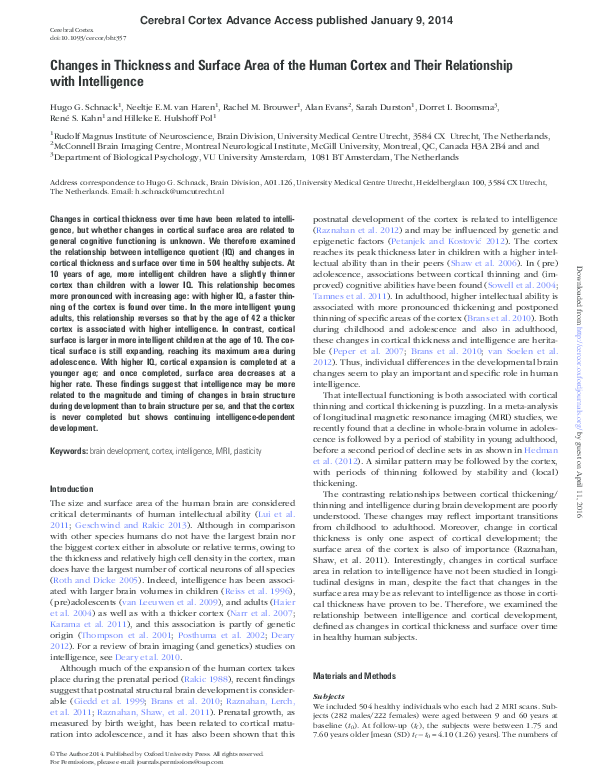 (PDF) Changes in Thickness and Surface Area of the Human Cortex and ...
