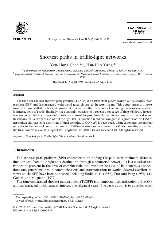 (PDF) Shortest paths in traffic-light networks