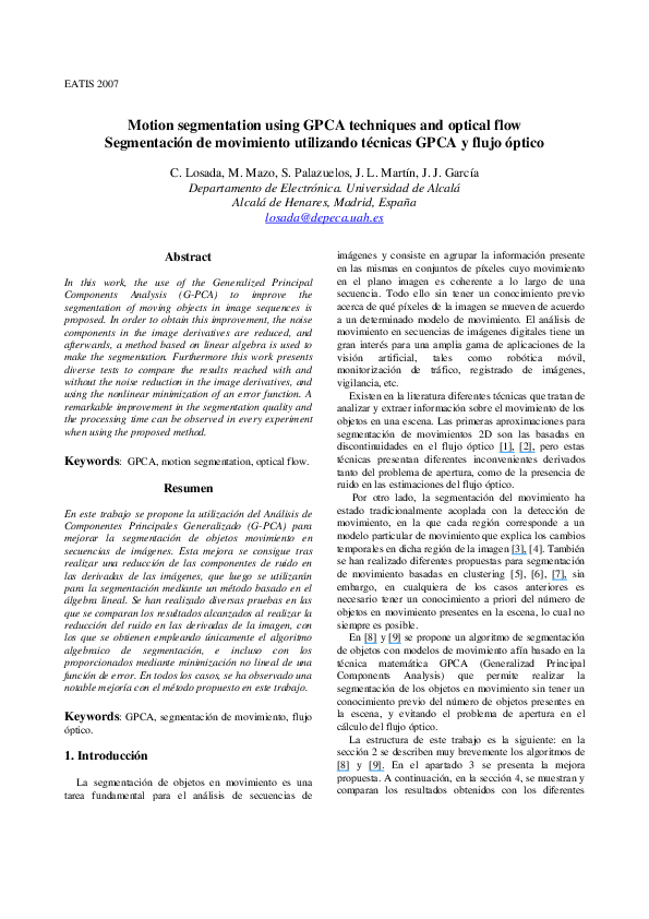 (PDF) Motion segmentation using GPCA techniques and optical flow
