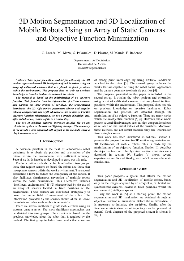 (PDF) 3D motion segmentation and 3D localization of mobile robots using an array of static ...