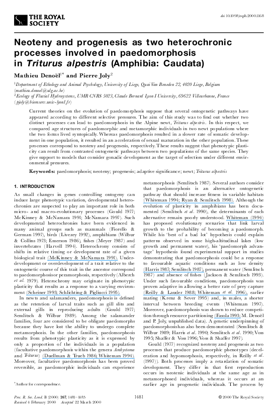 (PDF) Neoteny and progenesis as two heterochronic processes involved in ...