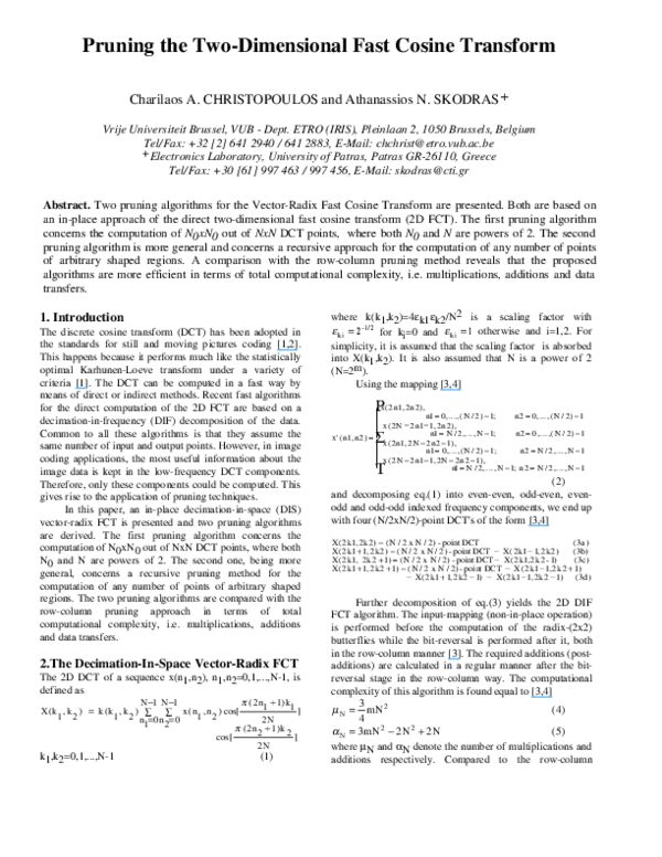 (PDF) Pruning the Two-Dimensional Fast Cosine Transform | Athanassios Skodras - Academia.edu