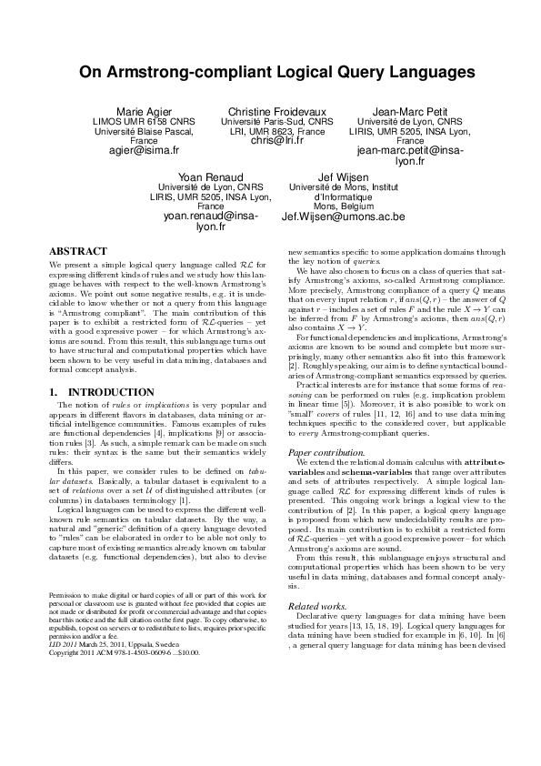 (PDF) On Armstrong-compliant logical query languages
