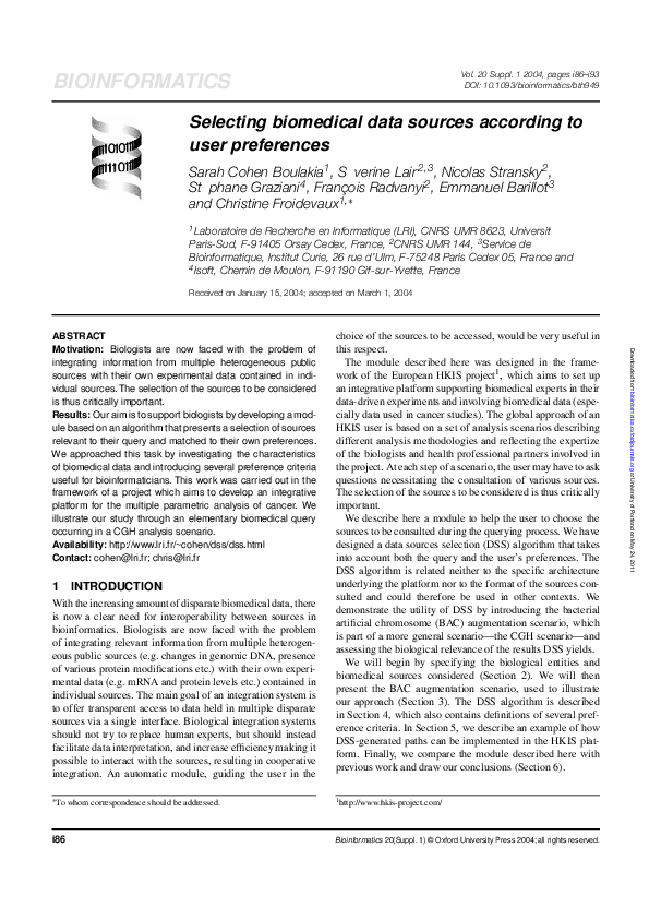 (PDF) Selecting biomedical data sources according to user preferences