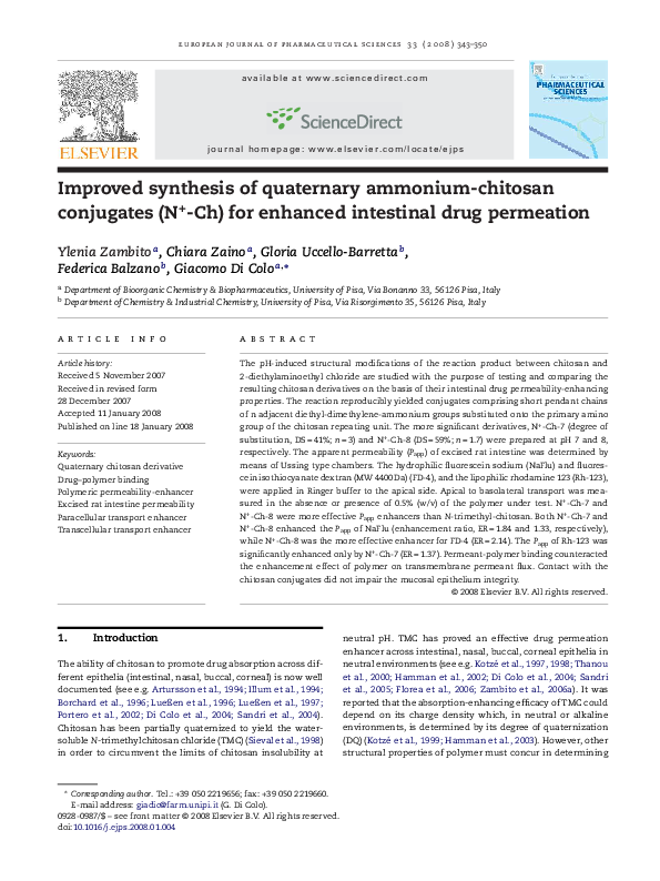 (PDF) Improved synthesis of quaternary ammonium-chitosan conjugates (N+ ...