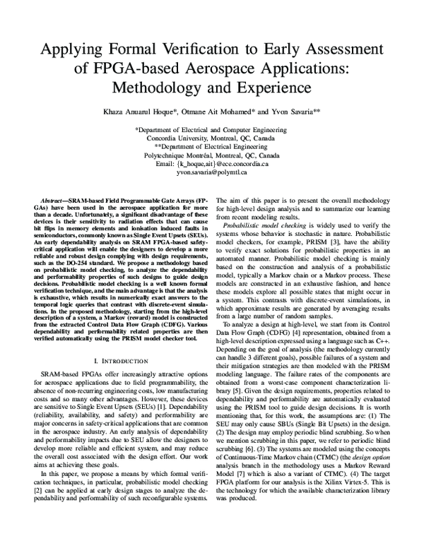 (PDF) Applying Formal Verification to Early Assessment of FPGA-based Aerospace Applications ...