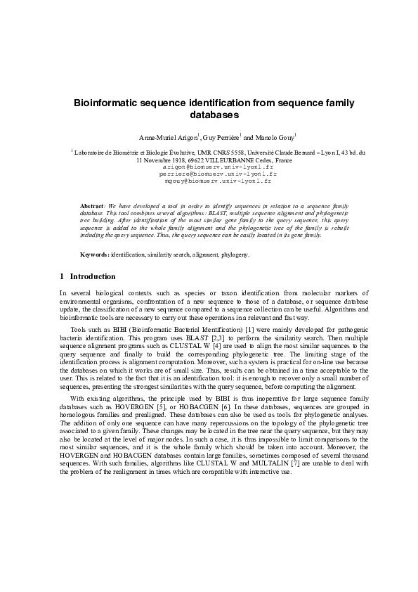 (PDF) Bioinformatic sequence identification from sequence family databases