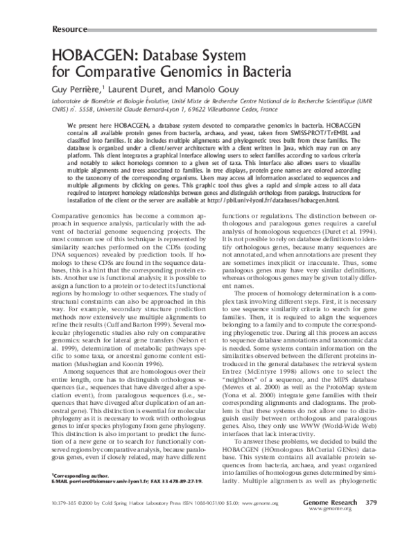 (PDF) HOBACGEN: database system for comparative genomics in bacteria